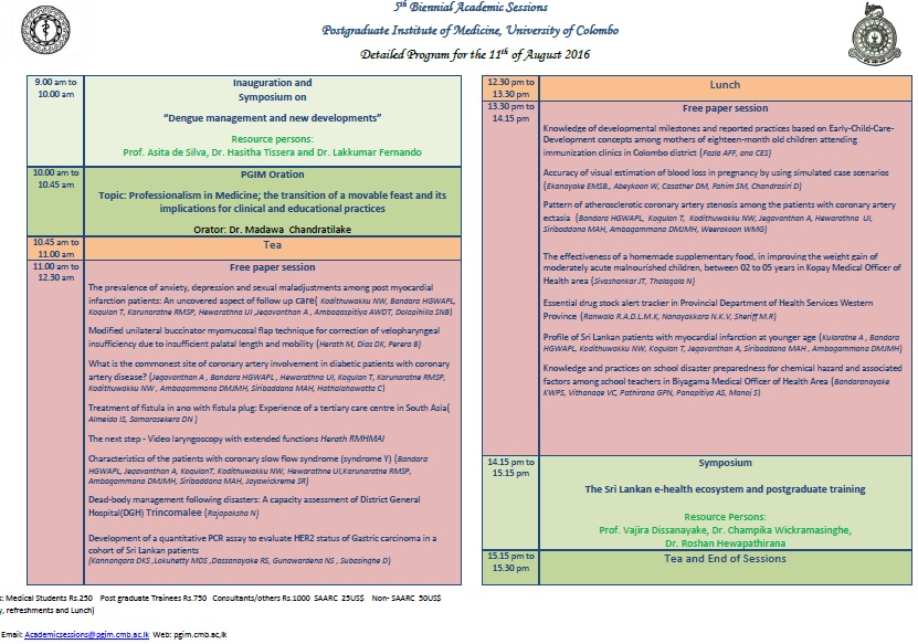 Academic Sessions-Detailed Program for the 11th of August 2016 | PGIM