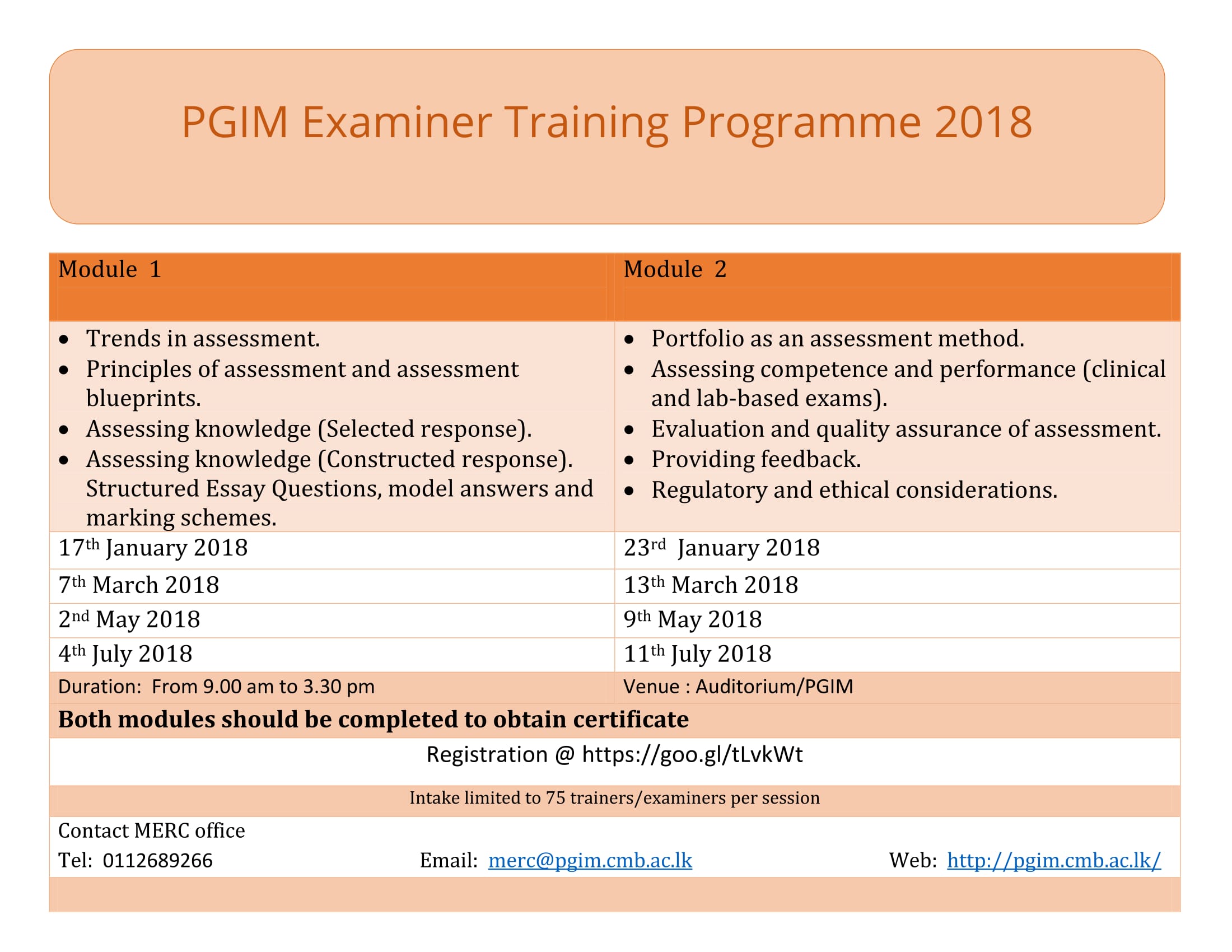 PGIM Examiner Training Programme – 2018 | PGIM